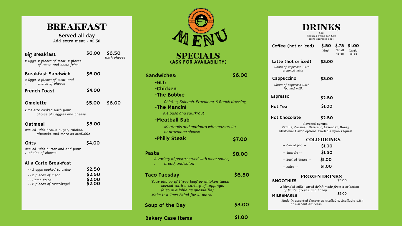 Menu | Uncommon Grounds Cafe