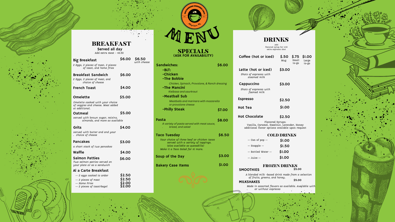 Menu | Uncommon Grounds Cafe